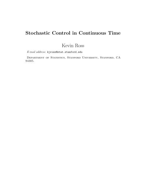 Stochastic Control In Continuous Time Kevin Ross