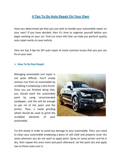 4 Tips To Do Auto Repair On Your Own