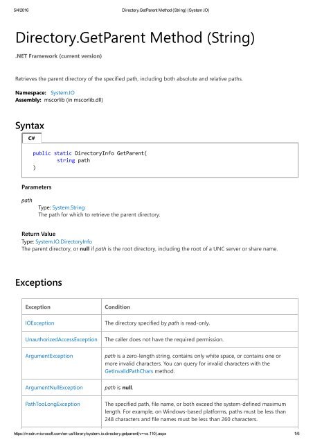 Directory.GetParent Method (String) (System