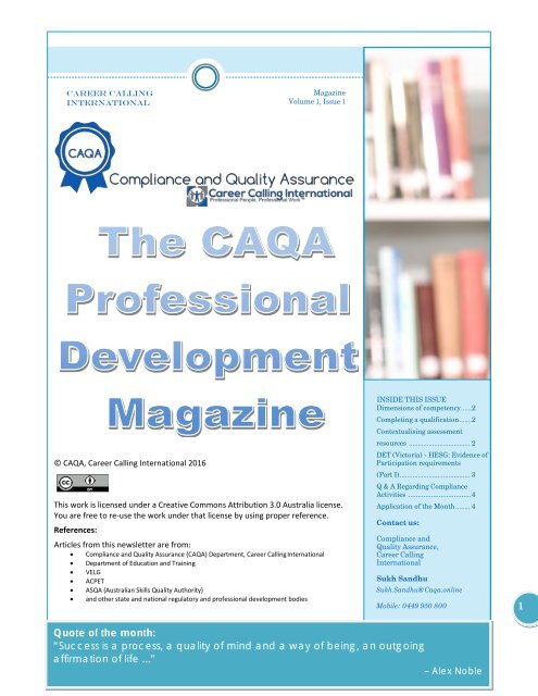 The CAQA Professional Development Magazine June 2016