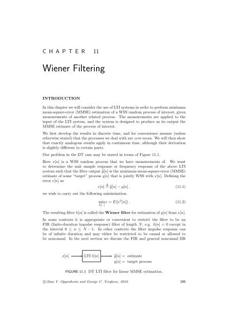 Signals, Systems and Inference, Chapter 11: Wiener Filtering