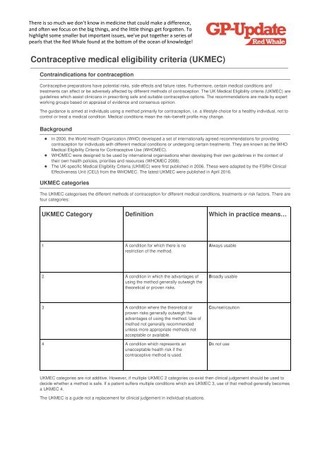 Contraceptive medical eligibility criteria (UKMEC)