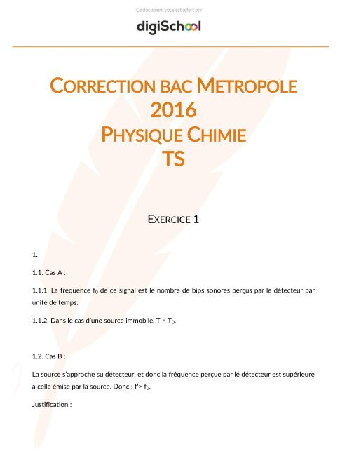 metropole 2016 physique chimie