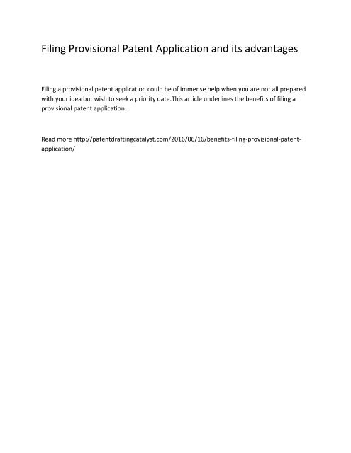 Filing Provisional Patent Application and its advantages
