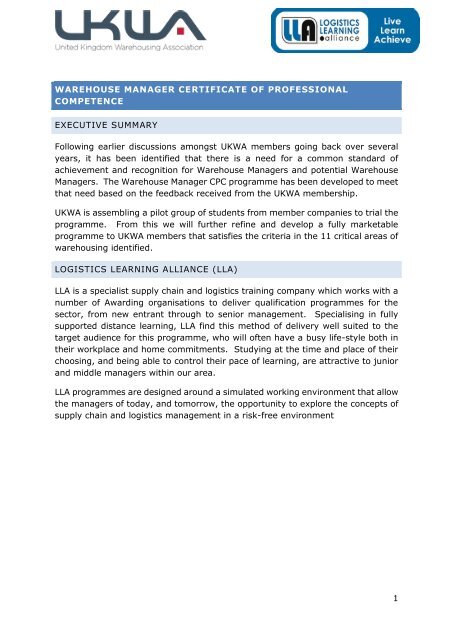 Warehouse Manager CPC - Course overview