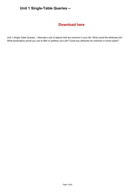 Unit 1 Single-Table Queries