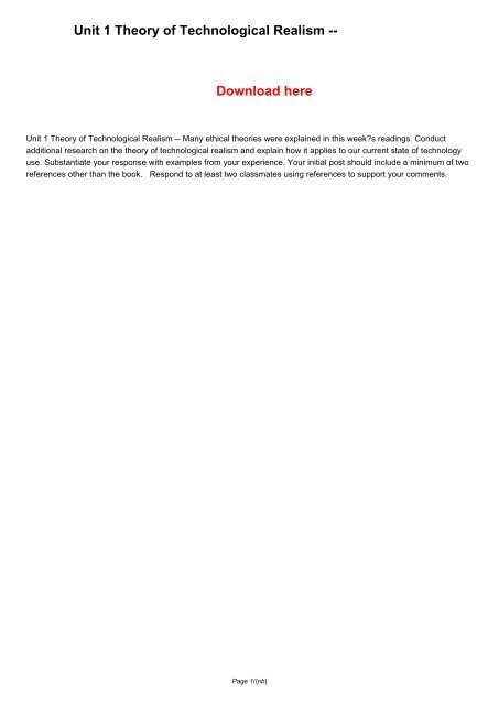 Unit 1 Theory of Technological Realism
