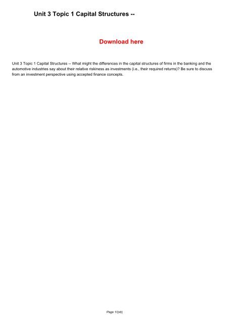 Unit 3 Topic 1 Capital Structures
