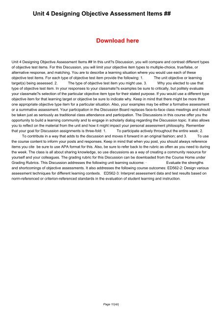 Unit 4 Designing Objective Assessment Items