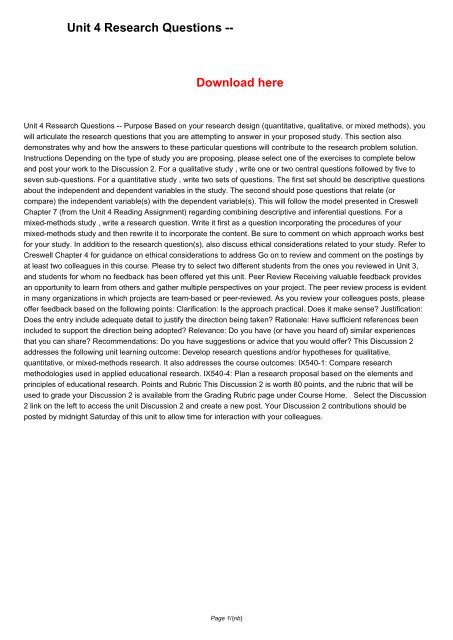 Unit 4 Research Questions