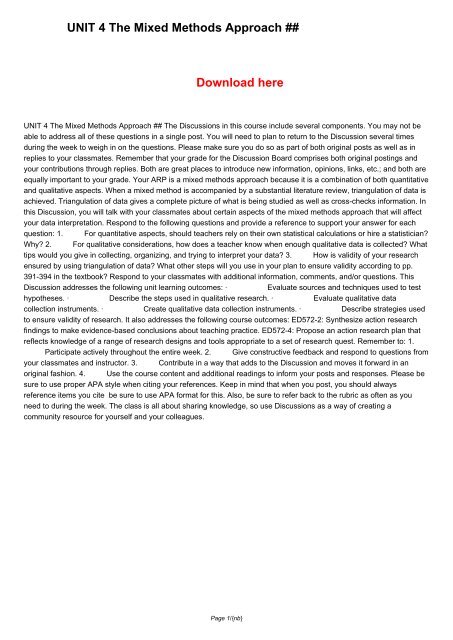 UNIT 4 The Mixed Methods Approach