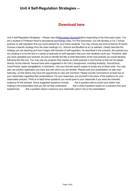 Unit 4 Self-Regulation Strategies