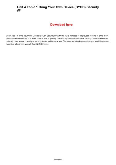 Unit 4 Topic 1 Bring Your Own Device (BYOD) Security