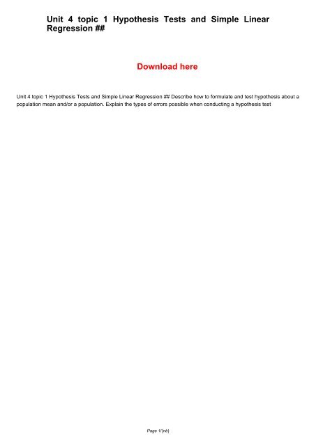 Unit 4 topic 1 Hypothesis Tests and Simple Linear Regression