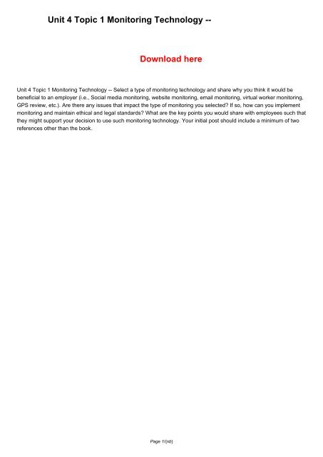 Unit 4 Topic 1 Monitoring Technology