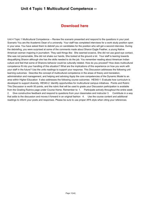 Unit 4 Topic 1 Multicultural Competence
