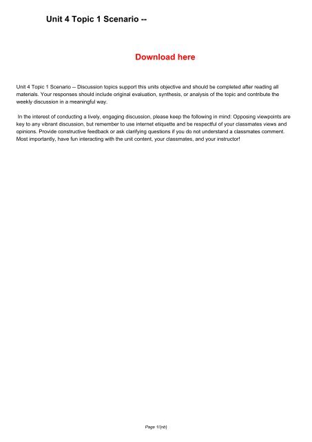 Unit 4 Topic 1 Scenario