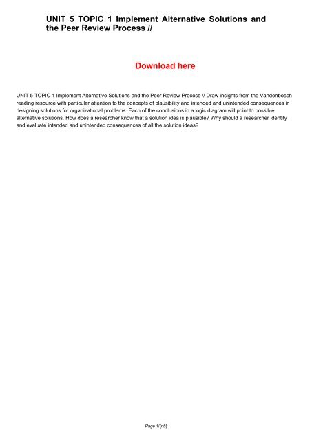 UNIT 5 TOPIC 1 Implement Alternative Solutions and the Peer Review Process