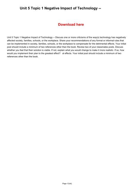 Unit 5 Topic 1 Negative Impact of Technology