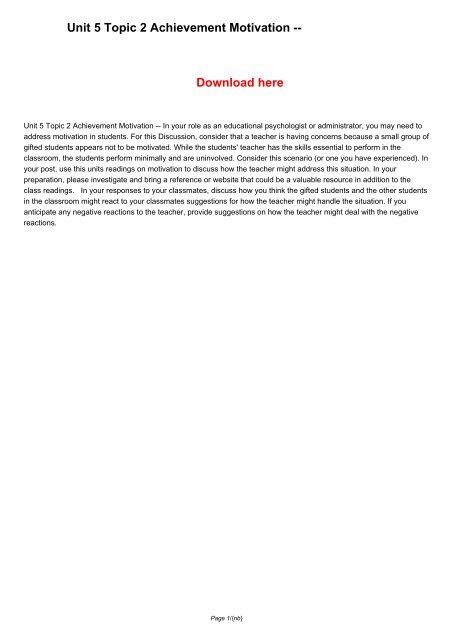 Unit 5 Topic 2 Achievement Motivation