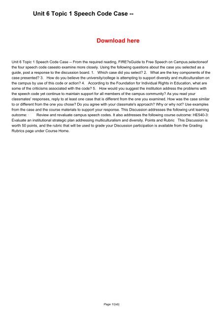 Unit 6 Topic 1 Speech Code Case