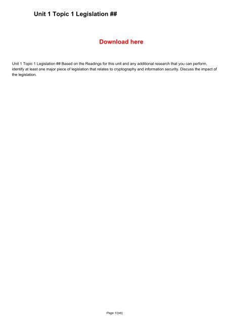 Unit 1 Topic 1 Legislation