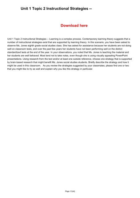 Unit 1 Topic 2 Instructional Strategies