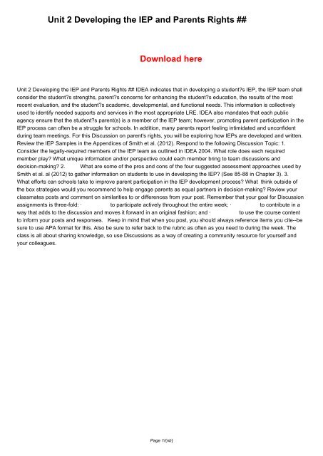 Unit 2 Developing the IEP and Parents Rights