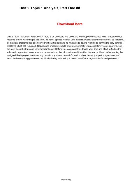 Unit 2 Topic 1 Analysis, Part One