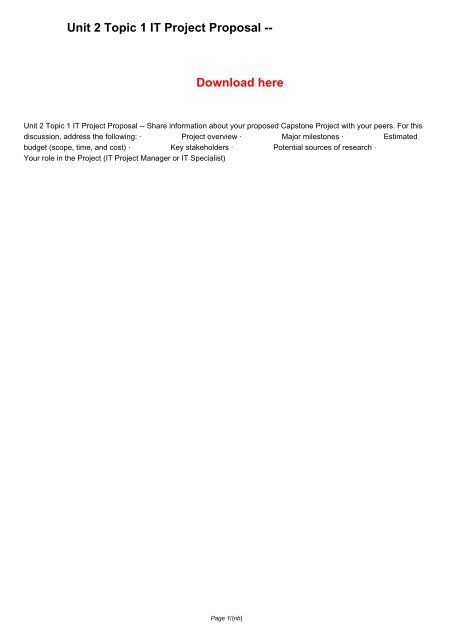 Unit 2 Topic 1 IT Project Proposal