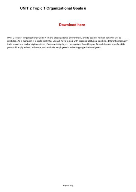 UNIT 2 Topic 1 Organizational Goals