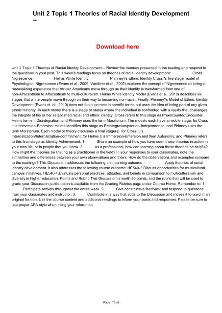 Unit 2 Topic 1 Theories of Racial Identity Development