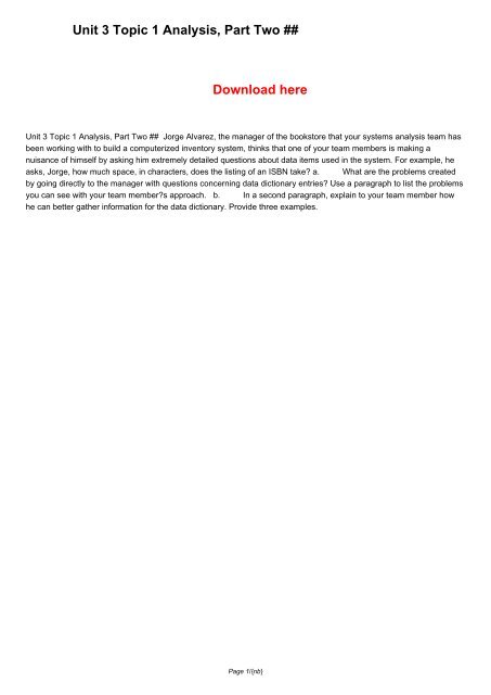 Unit 3 Topic 1 Analysis, Part Two