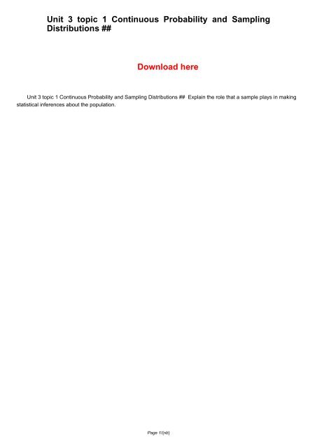 Unit 3 topic 1 Continuous Probability and Sampling Distributions