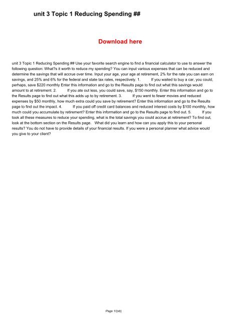 unit 3 Topic 1 Reducing Spending