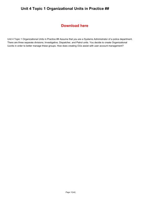 Unit 4 Topic 1 Organizational Units in Practice