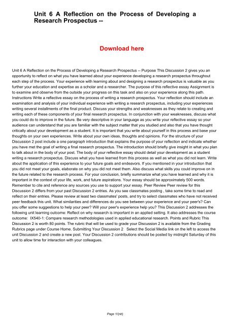 Unit 6 A Reflection on the Process of Developing a Research Prospectus