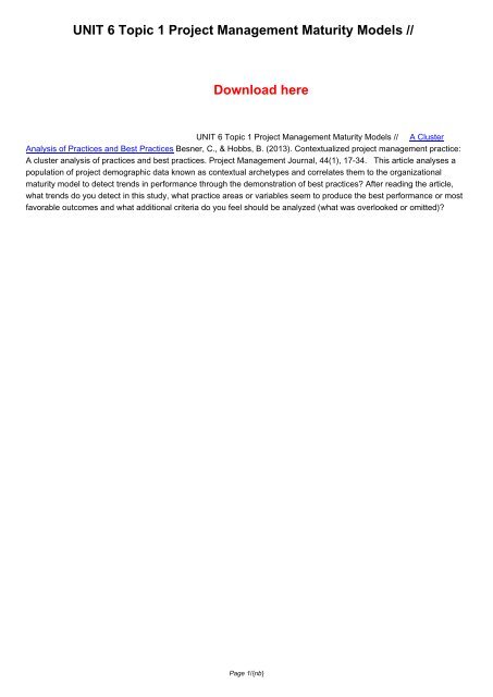 UNIT 6 Topic 1 Project Management Maturity Models