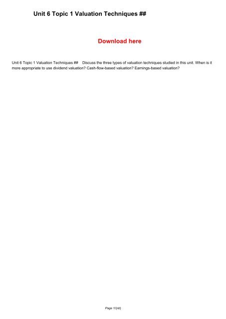 Unit 6 Topic 1 Valuation Techniques