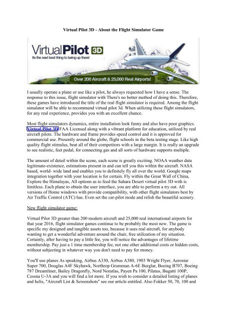 Virtual Pilot 3D - About The Flight Simulator Game