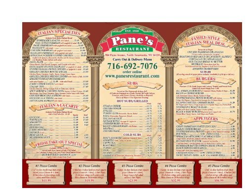 Pane's Restaurant - Takeout Menu