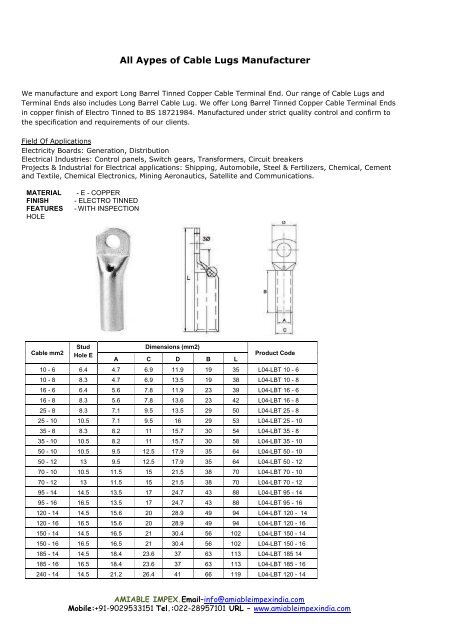 Different Types Of Cable Lugs With PDF File Engineering, 44% OFF