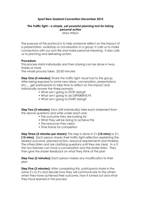 Sport NZ Convention - Traffic light protocol