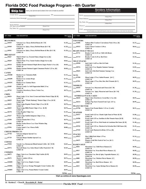 Florida DOC Food Package Program - 4th Quarter - Access Securepak