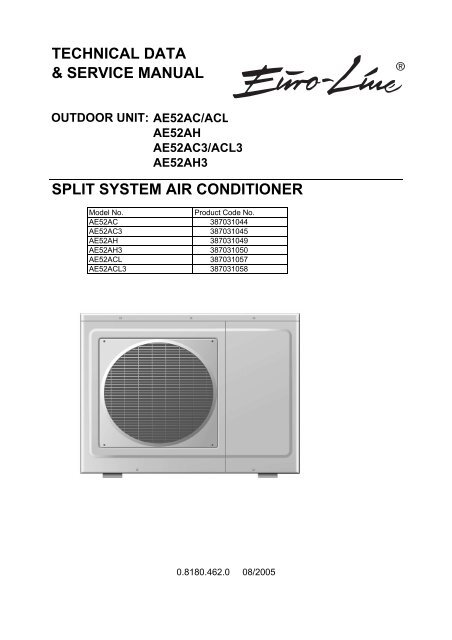 technical data & service manual split system air conditioner