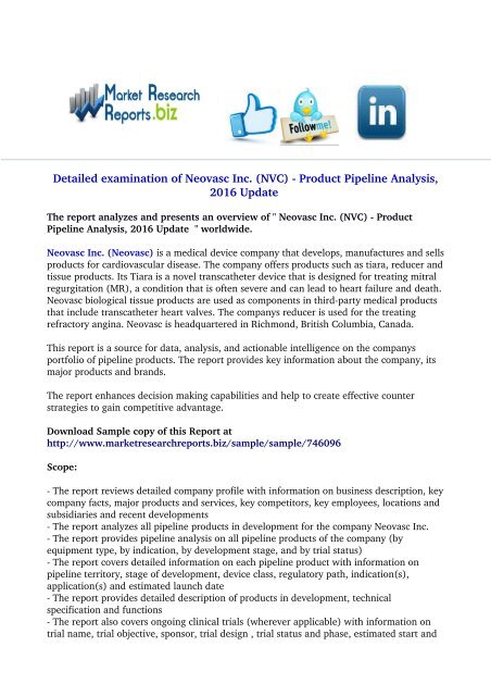 Neovasc Inc. (NVC) - Product Pipeline Analysis, 2016 Update