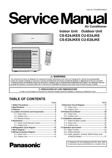 Air Conditioner Indoor Unit Outdoor Unit CS-E24JKES CU-E24JKE ...