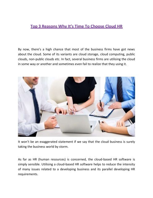 Top 3 Reasons Why To Choose Cloud HR