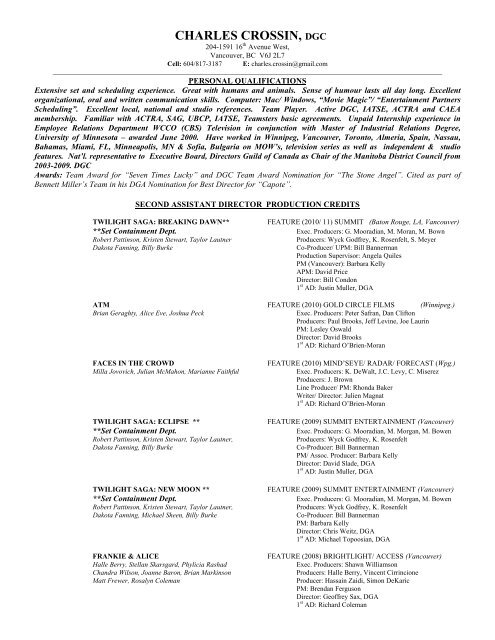 charles crossin, dgc - Directors Guild of Canada - BC District Council