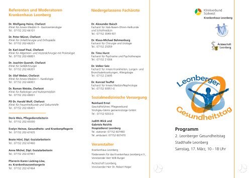 Programm - Klinikverbund Südwest GmbH Programm - Klinikverbund Südwest GmbH